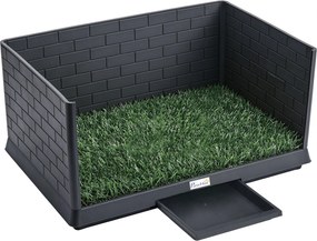 PawHut Záchod pro psy 75 x 51 cm Záchod pro psy s umělou trávou Záchod pro štěňata s vysokými stěnami Výsuvná vanička Odvodnění Černá barva