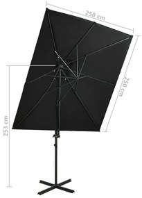 vidaXL Konzolový slunečník s dvojitou stříškou černý 250 x 250 cm