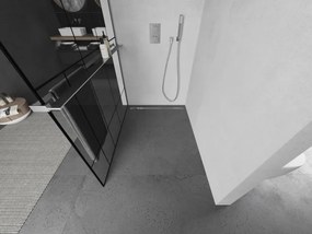 Mexen Kioto+ L, sprchová zástěna Walk-In s poličkou a věšákem 100 x 200 cm, 8mm čiré sklo černý vzor, ​​chromový profil, 800-100-123-01-78