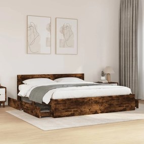 Rám postele s čelem kouřový dub 180 x 200 cm kompozitní dřevo 3295545