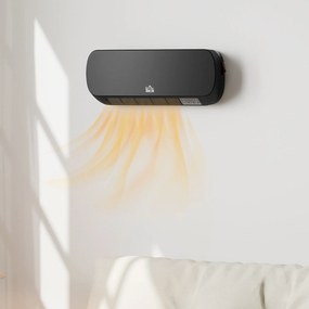 HOMCOM Topný ventilátor na stěnu 2000W s dálkovým ovládáním, 2 topné režimy, LED displej, 12hodinový časovač pro koupelnu 820-254V90BK