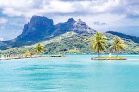 DIMEX | Samolepicí vliesová fototapeta na zeď Ostrov Bora Bora MA-5-1918 | 375 x 250 cm | zelená, modrá, šedá