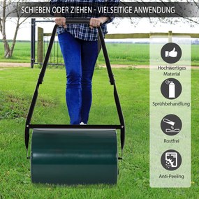 Zahradní válec Outsunny s rukojetí ve tvaru U Průměr 31 cm Pracovní šířka 30 cm Náplň 40 l vody Písek Kovová zelená barva pro dokonalé trávníky