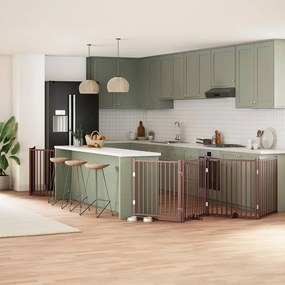 Zábrana pro psy s dvířky skládací 10 panelů hnědá 800 cm topol 3155751