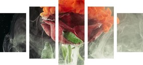5-dílný obraz růže s abstraktními prvky - 200x100 cm