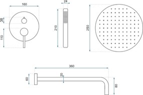 Sprchový komplet REA LUNGO + BOX s podomítkovou baterií, zlatý kartáčovaný