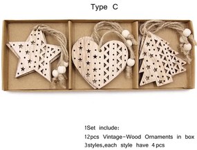 Vánoční dekorace - vánoční ozdobička ze dřeva (12 ks v balení) 1-13 Barva: Box-Type C