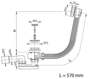 Sifon vanový Roth - KOMPLET KOV S 570 mm 8100011
