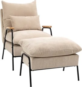 HOMCOM čalouněné křeslo s podnožkou, relaxační křeslo s funkcí ležení, čalouněná židle, polštář, televizní křeslo, 68 x 91,5 x 88 cm, béžová