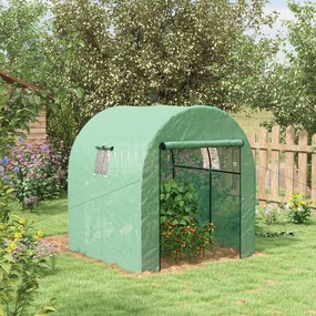 Zelený tunelový skleník Outsunny pro zahradu 1,8x1,8x2 m, UV odolný skleník se 2 rolovacími dveřmi a okny, ocel a PE
