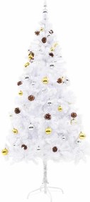 Vánoční stromek s LED osvětlením a baňkami bílý 180 cm 321503