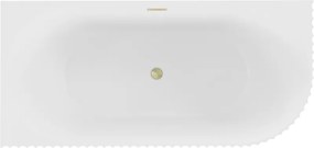 Mexen Gia, volně stojící rohová vana, drážkovaná, levá, 170 x 80 cm, bílá matná, zlatý matný přepad, 52701708001L-55