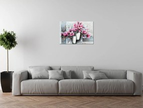 Gario Obraz s hodinami Růžové magnolie ve váze Rozměry: 30 x 30 cm
