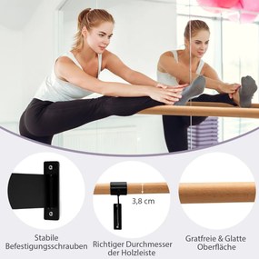 Costway 120 cm dlouhá taneční tyč Nástěnná baletní tyč s pevnou