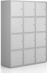 Kancelářská skříň FRAME, 12x dveře, 1299 x 450 x 1735 mm, cylindrický zámek, šedá