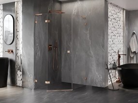 Mexen Lunar, L pětiúhelníkový sprchový kout naklápěcí doleva 80 x 90 cm, 8mm čiré sklo, profil měděná matná, 831L-080L-090P-65-00-L