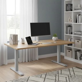 Výškově nastavitelný stůl OfficeTech D, 180 x 80 cm, šedá podnož, dub kamenný