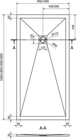 Mexen Stone+, obdélníková vanička z minerálního kompozitu 180 x 90 cm, černá matná, 44709018