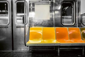 DIMEX | Samolepicí vliesová fototapeta na zeď Barevná sedadla metra MA-5-2808 | 375 x 250 cm | žlutá, metalická, oranžová