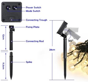 Brilagi- LED Solární dekorační řetěz BUBBLE 200xLED/8 funkcí 20m IP65 teplá bílá
