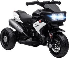 HOMCOM Elektrická Motorka pro Děti od 3 Let, 6V, Napájená Baterií, s Svetly, Hudbou, Klaksonem a Širokými Pneumatikami, Rychlost 3 km/h, Černá | Aosom