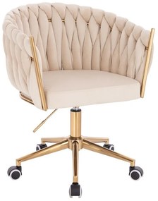 LuxuryForm DESIGN Otočná židle NORDEN VELUR na zlaté podstavě s kolečky - krémová