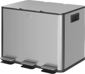 HOMCOM 3-komorový 20L kuchyňský pedálový koš se 3 tiše zavírajícími víky z nerezové oceli a PP, 61,9 x 36,6 x 56,7 cm, Stříbrná