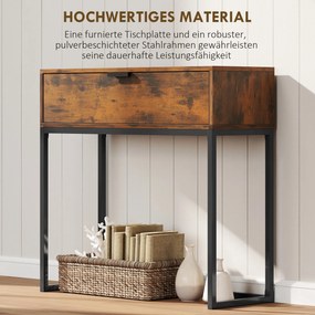 HOMCOM Konzolový stolek, předsíňový stolek s zásuvkou, průmyslový design, do předsíně nebo obývacího pokoje, 80x30x76 cm, černá