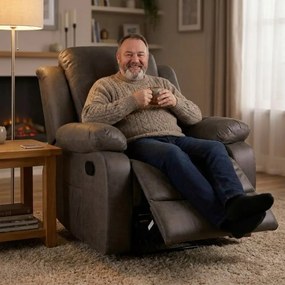 Relaxační polohovací TV křeslo DUVAL — látka vintage, hnědá, nosnost 130 kg