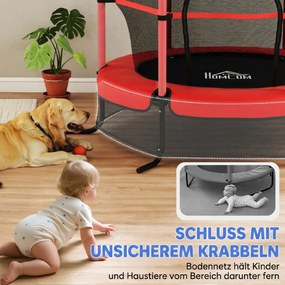HOMCOM dětská trampolína Ø163 cm, trampolína s ochrannou sítí, kryt hran, zahradní trampolína pro děti 3-10 let, max. zatížení 50 kg, červená barva