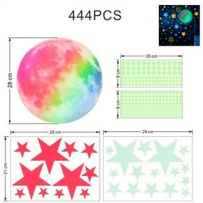 Samolepky na zeď - svítící měsíc s hvězdami Varianta: set A - velký duhový měsíc + hvězdy, 444ks