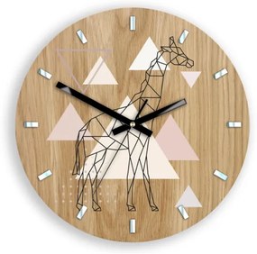 M.Clock Nástěnné dřevěné hodiny žirafa 33x33 cm hnědé