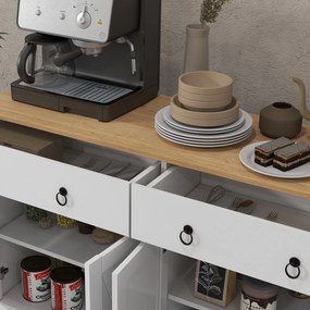 HOMCOM Úložný kabinet do kuchyně v venkovském stylu s 2 zásuvkami a 2 skříňkami s nastavitelnými policemi - rozměry 121D x 37Š x 75V cm bílý