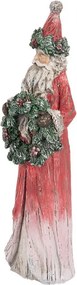 Červeno-zelená vánoční dekorace Santa s věnečkem - 7*6*24 cm