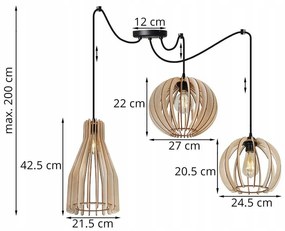 Závěsné svítidlo TIMBER SPIDER, 3x dřevěné stínítko (mix 3 tvarů)