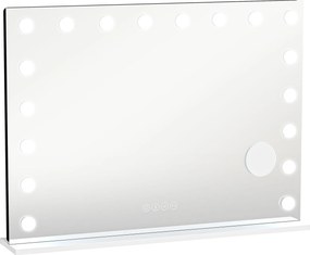 HOMCOM Hollywood make-up zrcadlo s 18 stmívatelnými LED lampami, 3 barvy, RGB světlo, Bluetooth reproduktor, 10x zvětšení, bílé