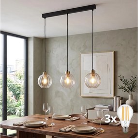 LED Lustr na lanku DEVI 3xE27/15W/230V černá/čirá