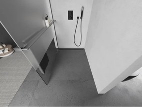 Mexen Kioto+ L, sprchová zástěna Walk-In s poličkou a věšákem 100 x 200 cm, 8mm čiré sklo-námraza, grafitový profil, 800-100-123-66-35