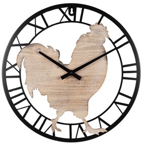 Kovové nástěnné hodiny s dřevěným kohoutem - Ø 50*4 cm / 1*AA