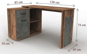 Rohový psací stůl Andy, vintage optika dřeva