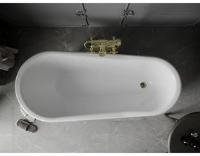 Mexen Retro, volně stojící vana 170 x 75 cm, bílá-černá, zlaté nohy, 53251707575-50