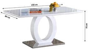 Kondela Jídelní stůl, bílá vysoký lesk / ocel, 150x80 cm, ZARNI