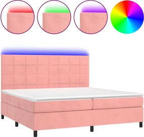 Box spring postel s matrací a LED růžová 200x200 cm samet 3136148