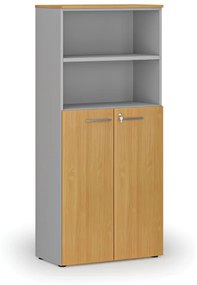 Kombinovaná kancelářská skříň PRIMO GRAY, dveře na 3 patra, 1781 x 800 x 420 mm, šedá/buk