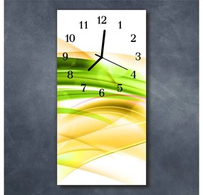 Nástěnné hodiny obrazové na skle - Abstrakt žlutozelený