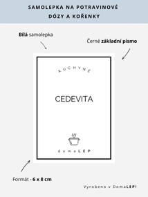 Samolepka na láhev CEDEVITA –  6 x 8 cm – bílá vinylová, voděodolná, omyvatelná samolepka na dózy, základní písmo