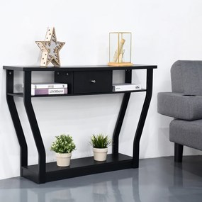 Costway Konzolový stůl černý se zásuvkou a policí – 120 × 30 × 81 cm