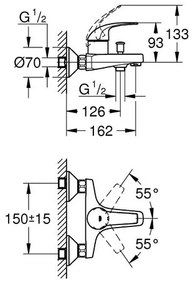 Grohe BauCurve Vanová nástěnná baterie, chrom 23599000