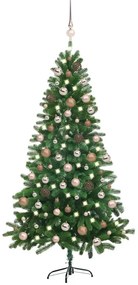 Umělý vánoční stromek s LED a sadou koulí 150 cm zelený 3077640