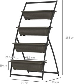 Outsunny Stojan na květiny Outsunny, stojan na květiny se 4 patry, police na květiny s otvory, police na květiny na schodišti, hnědá, 76 x 79 x 162 c…